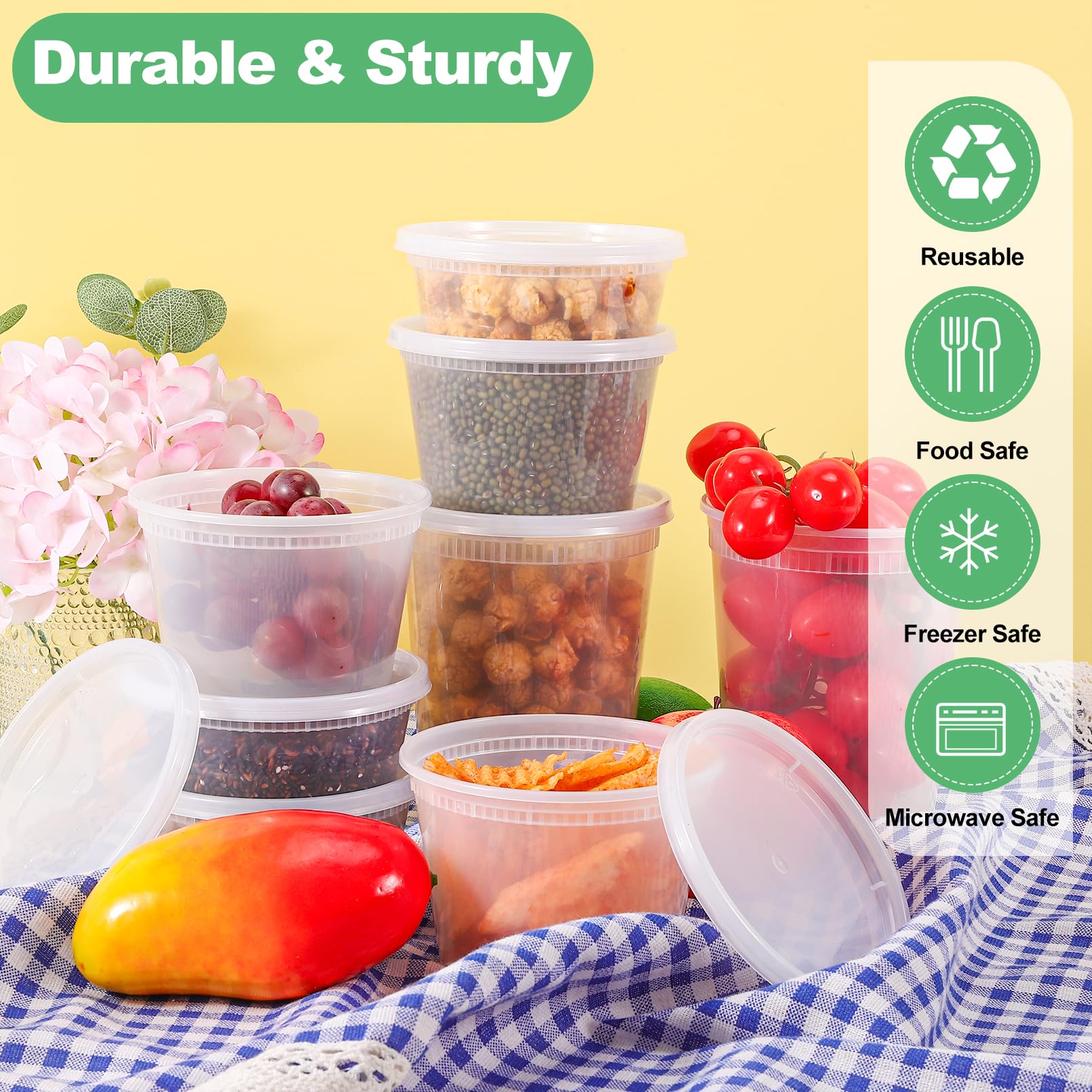 Loppdece 44 Sets Deli Containers with Lids,Plastic Deli Food Containers,Stackable Food Storage Soup Containers with Airtight Lids for Meal Prep Takeout,Freezer&Dishwasher Safe,BPA-Free (8oz,16oz,32oz)
