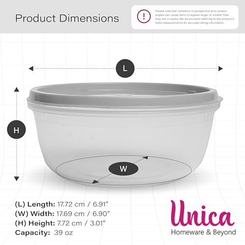 Unica Round Food Container, BPA-free Microwave Bowls with Lids, Airtight Container, Stackable Mixing Bowl Set, Freezer & Dishwasher Safe, Set of 3, 26 oz, 6.9x6.9x3.01 in