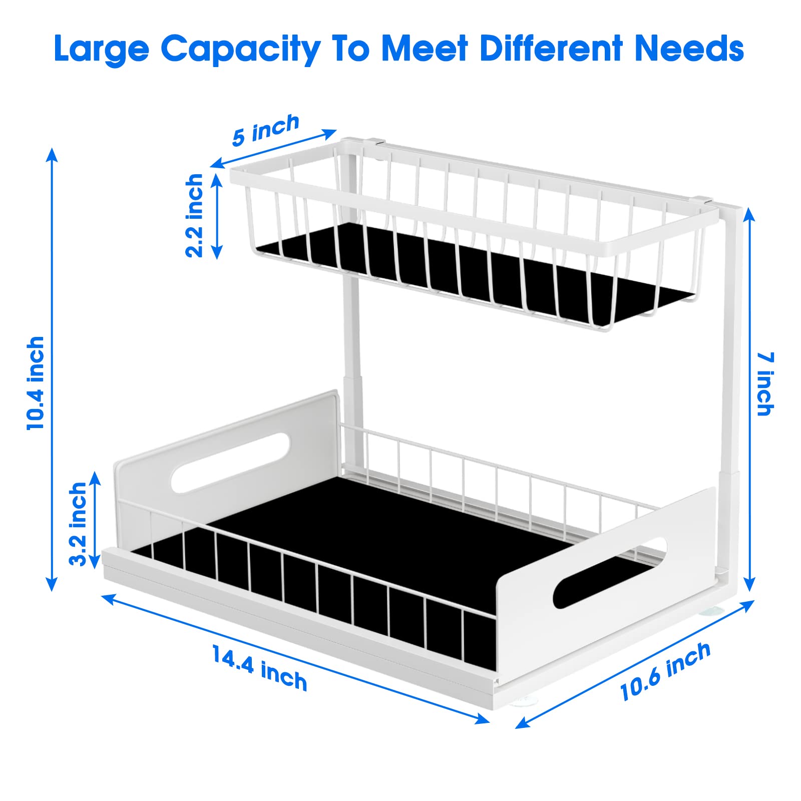 UINOFLE Under Sink Organizers and Storage, 2 Tier Sliding Cabinet Basket Organizer Drawer Pull Out Cabinet Organizer Multi-Purpose Under Sink Organizer for Bathroom Kitchen (White)