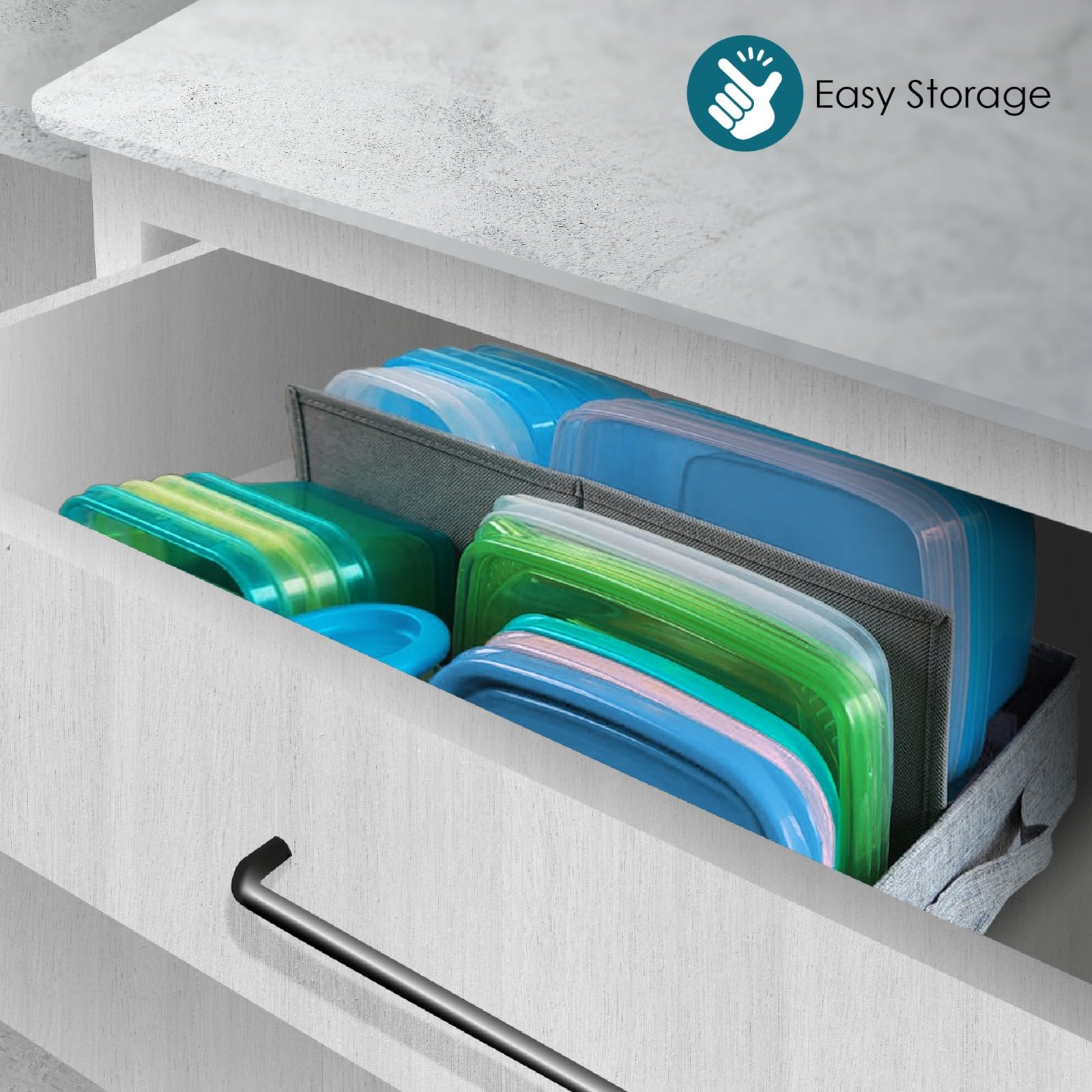 NAVILIS Lid Organizers Inside Cabinet - Food Storage Container Organizer Suitable For Large Containers - Lid Storage Organizer With 6 Adjustable Dividers