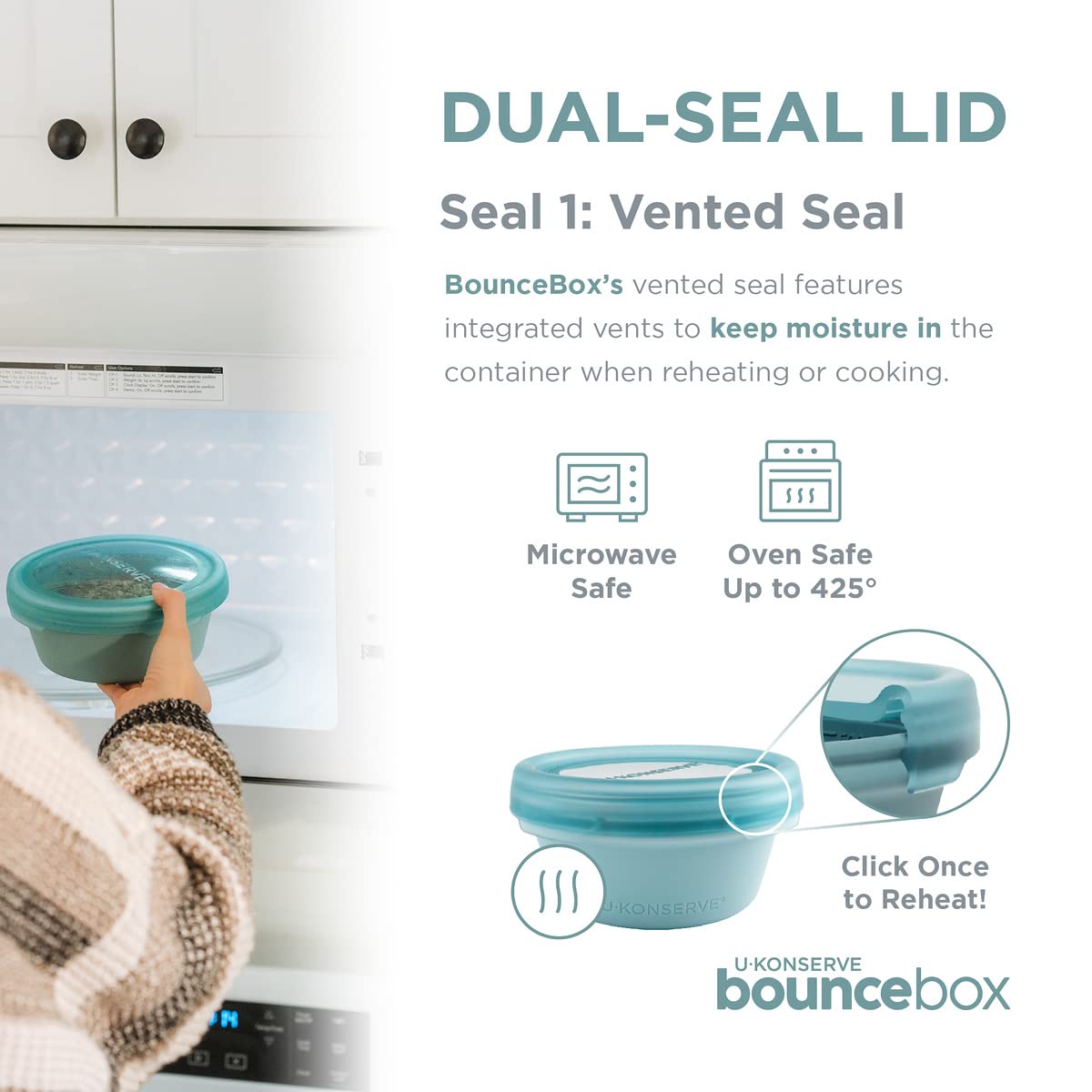 U Konserve Platinum Silicone Food Storage Bento Box Dual Seal Container - Leak Proof, Shatter Proof, Dishwasher Safe, Plastic Free - 20oz (Seafoam)