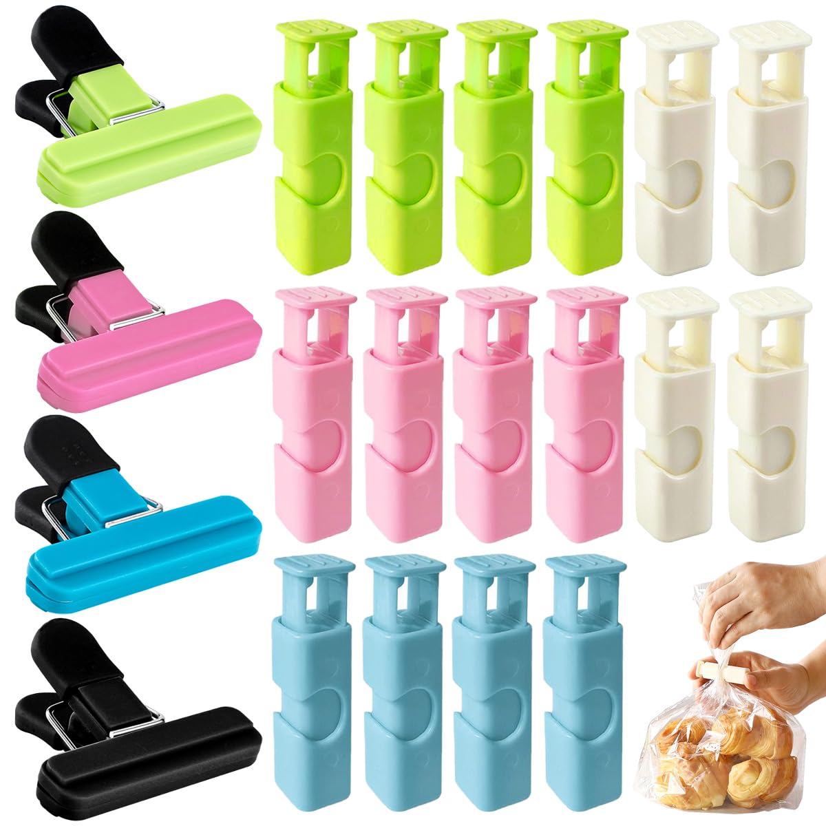 20 PCS Food Clips Bread Bag Clips for Food Storage with Air Tight Seal Grip, Squeeze and Lock Bread Bag Clips, Plastic Bag Closure Clips, Chip Clips, Snack Clips, Plastic Heavy Seal Grip