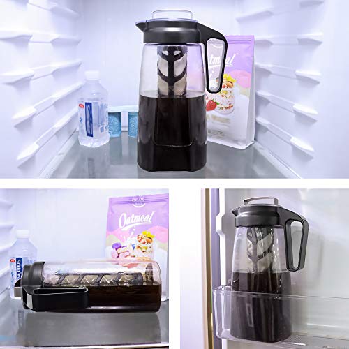 Sivaphe 2 Quart Cold Brewer Coffee Maker Deluxe Patented Manual Iced Loose-Tea Method 64oz Leak Proof Coffee Pitcher with 2 Removable Finish-Mesh Filters