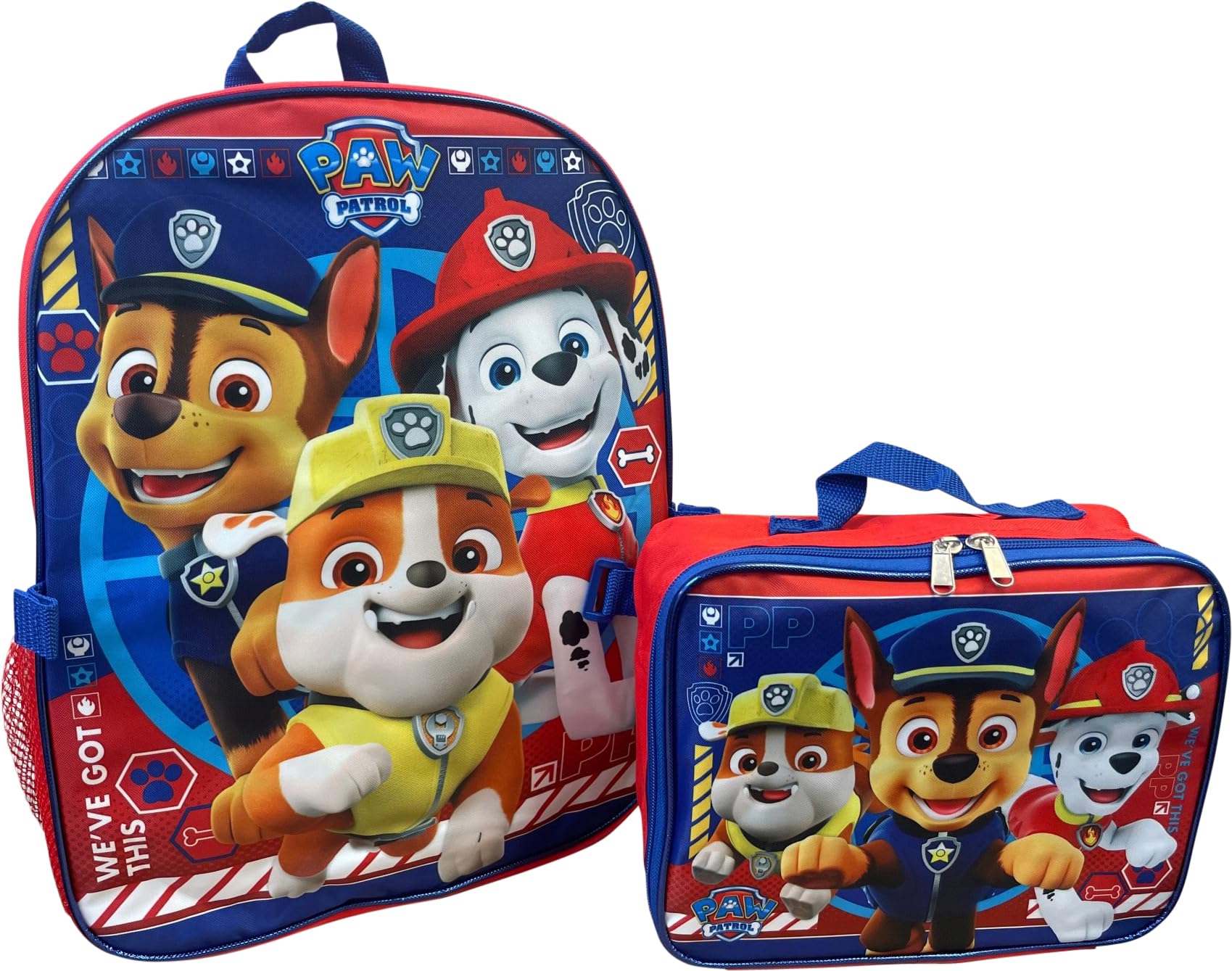 Ruz Paw Patrol Boy's 16 Inch Backpack With Removable Matching Lunch Box Set (Red-Blue)