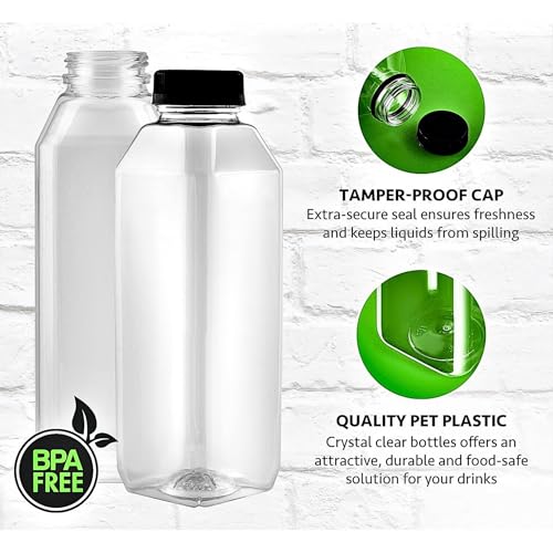 Green Direct 12 oz Clear Plastic Reusable Juice Bottles with Caps | Empty Water Bottles for Juicing, Smoothies, Shakes | BPA-Free, Durable & Leakproof | Pack of 12