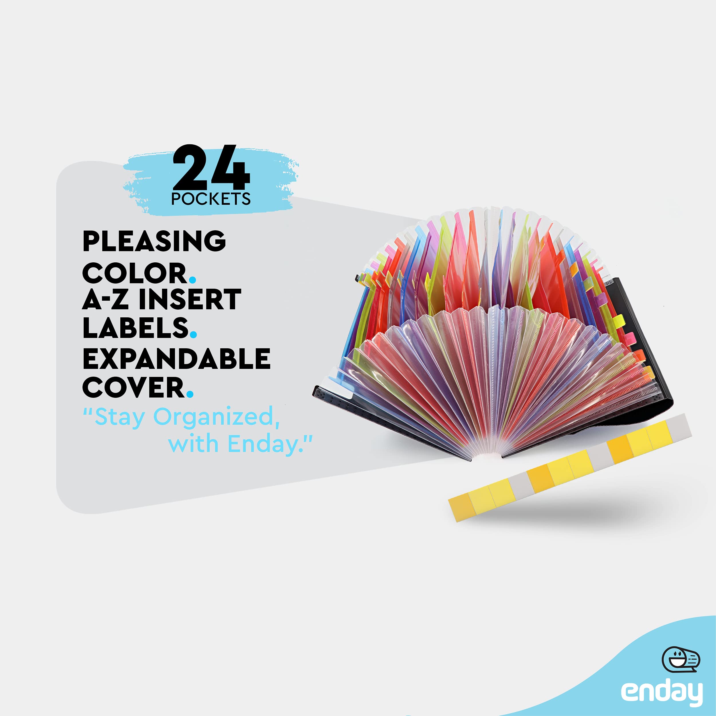 Accordion File Organizer 24 Pocket Expanding File & Cover Folder with Labels, Plastic Portable Desktop Letter A4 Paper Document Receipt Bill Storage, Filing Folder Organizer β by Enday