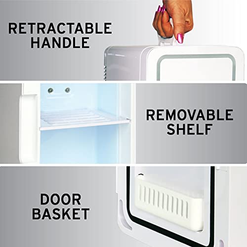 Koolatron Cosmetics Fridge w/Lighted Makeup Mirror, 6L Portable Skincare Refrigerator w/LED Ring Light, 12 Volt DC and 110 Volt AC Cords, Beauty Serum, Face Mask, Home, Travel, Hotel, Dorm, Office