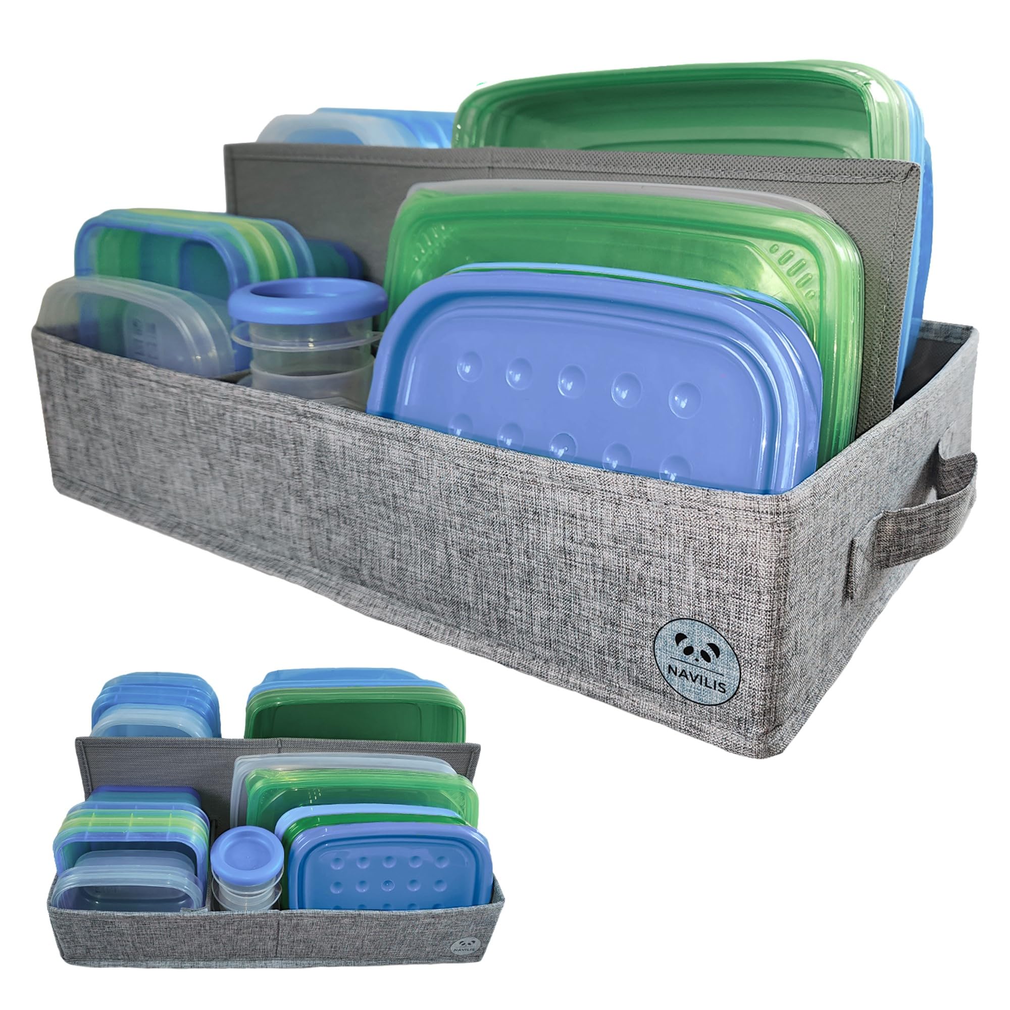 NAVILIS Lid Organizers Inside Cabinet - Food Storage Container Organizer Suitable For Large Containers - Lid Storage Organizer With 6 Adjustable Dividers