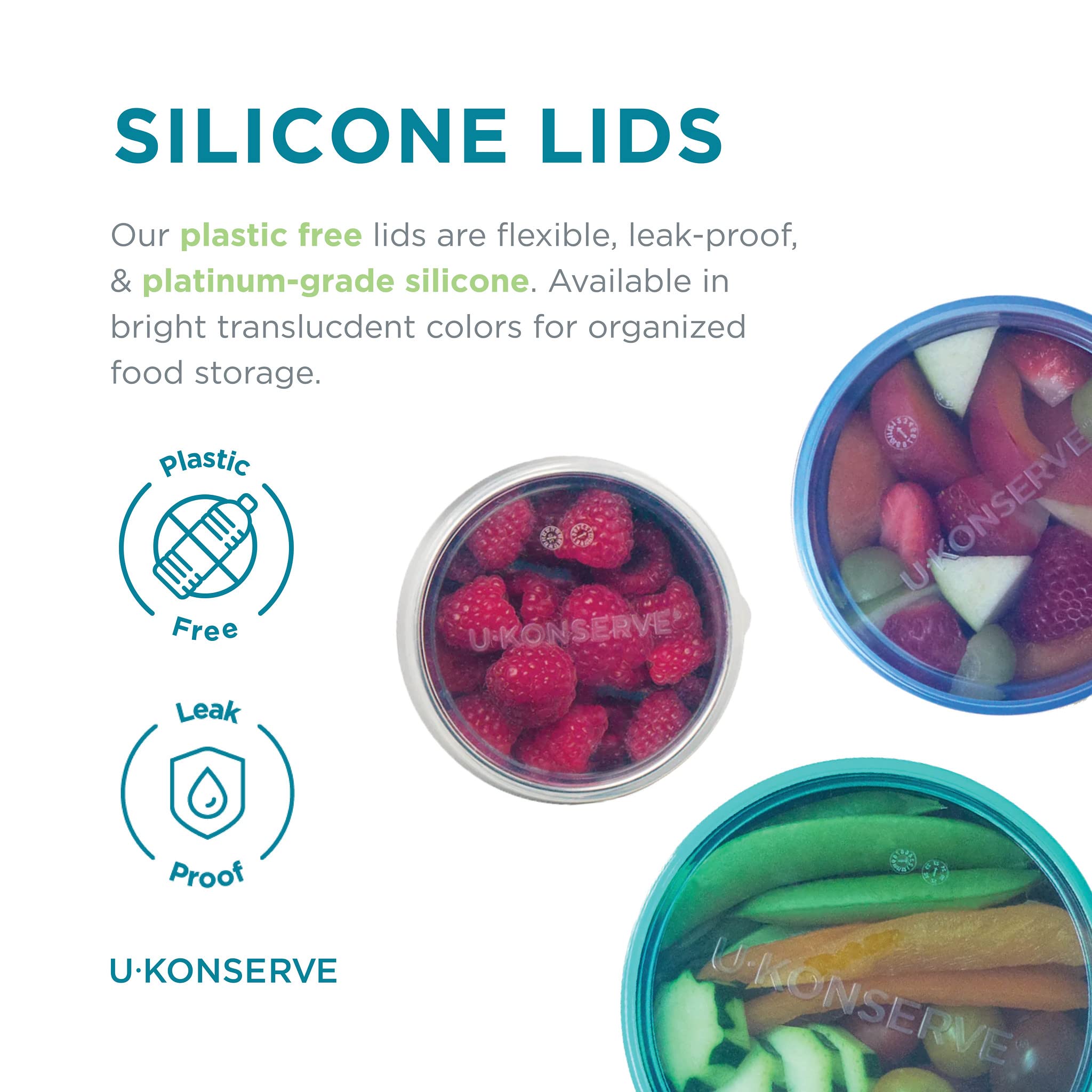 U Konserve Stainless Steel Set of Three Round Food/Condiment/Snack Mini Countainers with Silicone Lids, Leak Proof & Dishwasher Safe (3 oz)