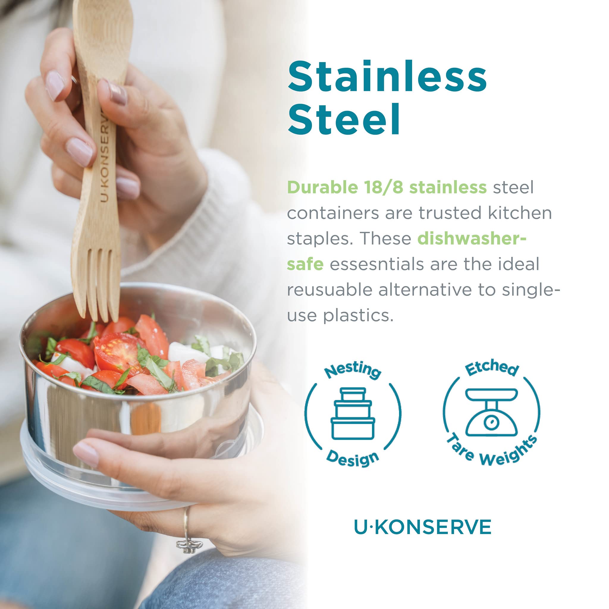 U Konserve Stainless Steel Set of Three Round Food/Condiment/Snack Mini Countainers with Silicone Lids, Leak Proof & Dishwasher Safe (3 oz)