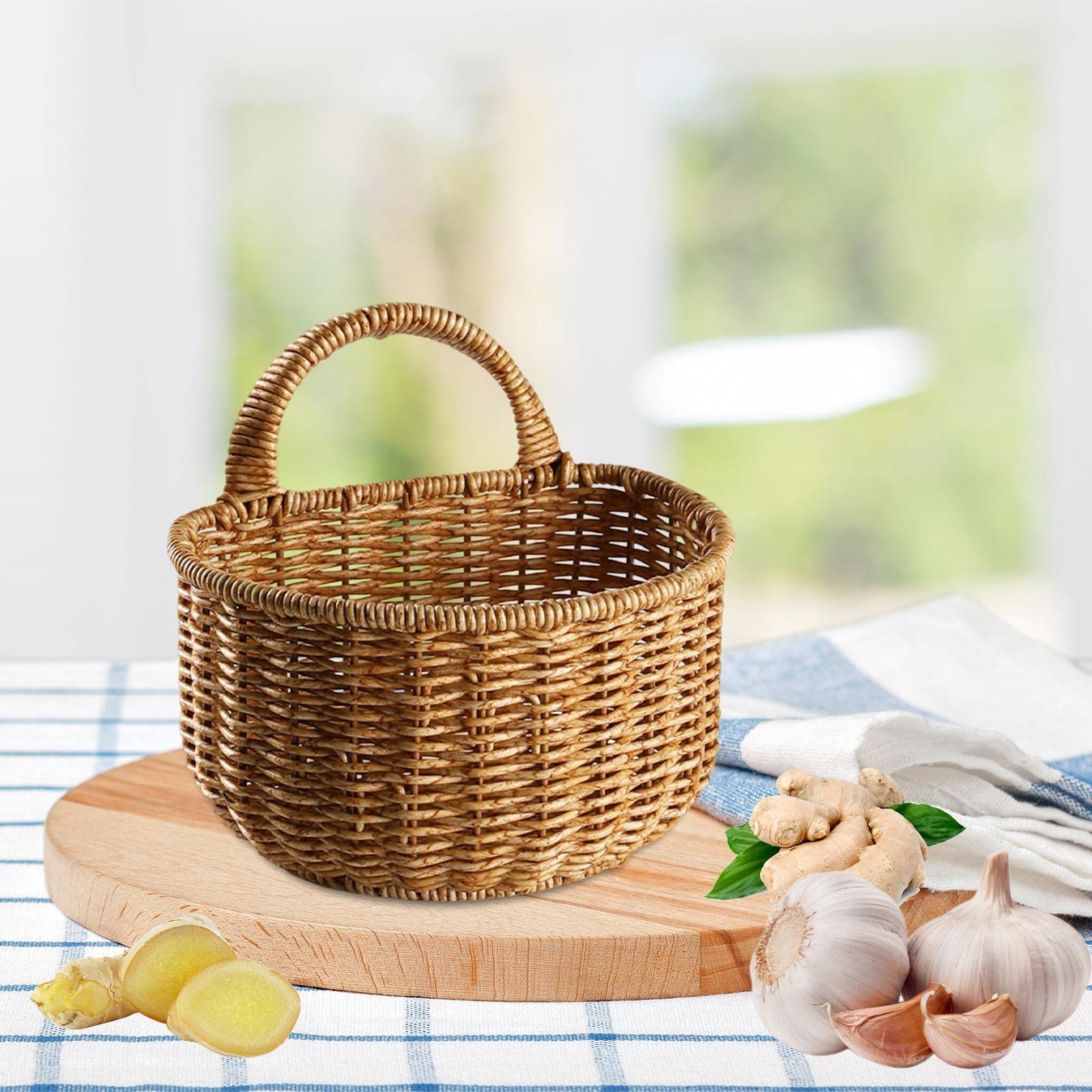 Qianly Wall Hanging Baskets Storage with Handle Washable Decorative Basket Woven Wall Basket Kitchen Bin for Towels Magazines Toys Balcony Cabinet, 17cmx15cm