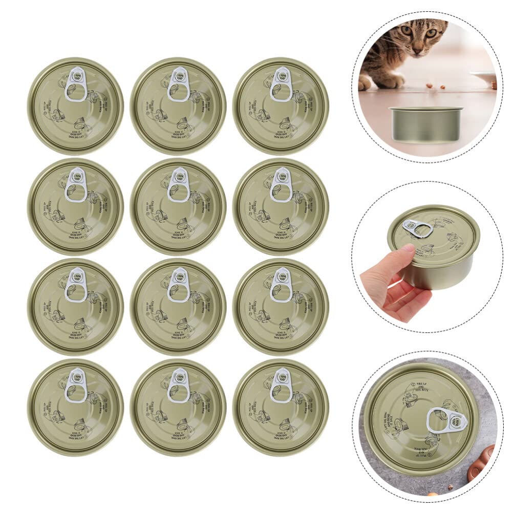 Luxshiny 12pcs Cali Self-seal Tin Can with Lid Press-in Food Container Can Refillable Round Empty Salve Tins Tuna Can for Fish Candies Meat Pet Food 8.3X8.3X3.8CM