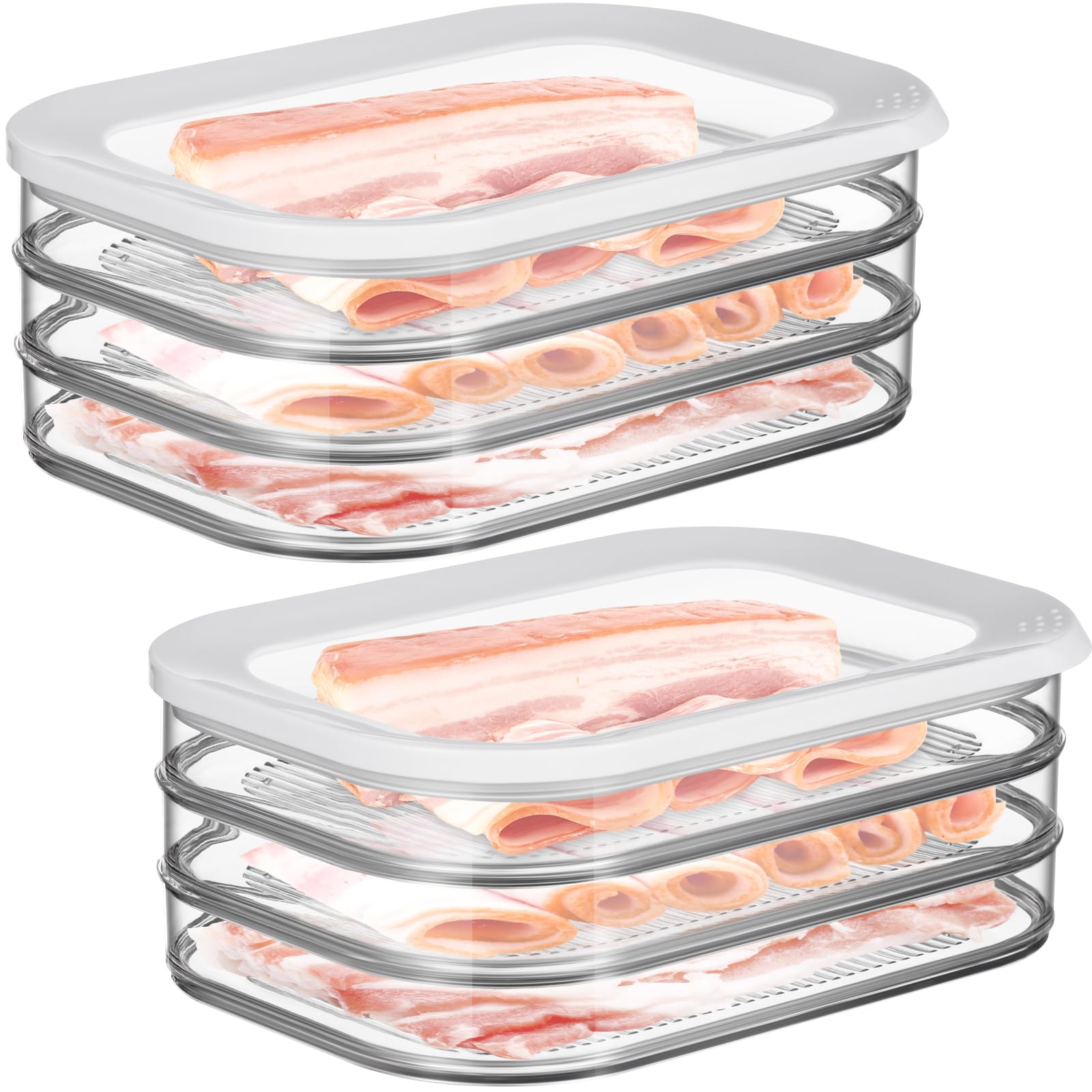 Tioncy 2 Pcs Deli Meat Container Fridge Bacon Container for Refrigerator Stackable Food Storage Boxes with Lid for Deli, Lunch Meat, Cheese and Meal