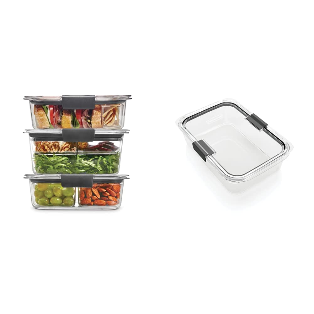 Rubbermaid 12-Piece Brilliance Food Storage Containers, Clear/Grey & Brilliance Food Storage Container, Large, 9.6 Cup, Clear 1991158