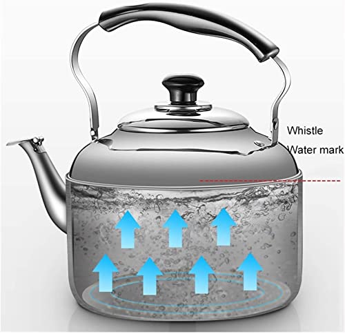 Food Grade Stainless Steel Tea Kettle Stove Top Whistling Silver Teapot,Large Capacity,Gas Electric Applicable (Size : 4L)