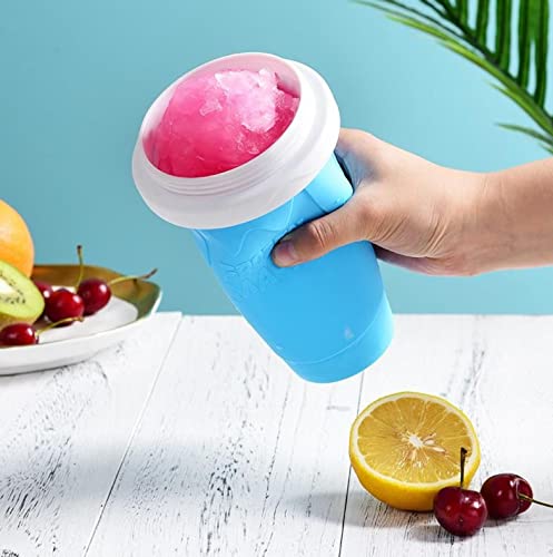 BEIDIYINGER Slushy Maker Cup, Magic Quick Frozen Squeeze Cup, Summer Cooling Smoothie Pinch Cup, Double Layer Silicon Ice Cream Milkshake Juice Portable Maker, for Family DIY Homemade, Blue, White