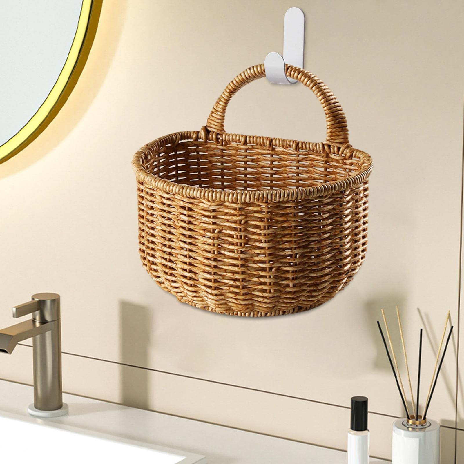 Qianly Wall Hanging Baskets Storage with Handle Washable Decorative Basket Woven Wall Basket Kitchen Bin for Towels Magazines Toys Balcony Cabinet, 17cmx15cm