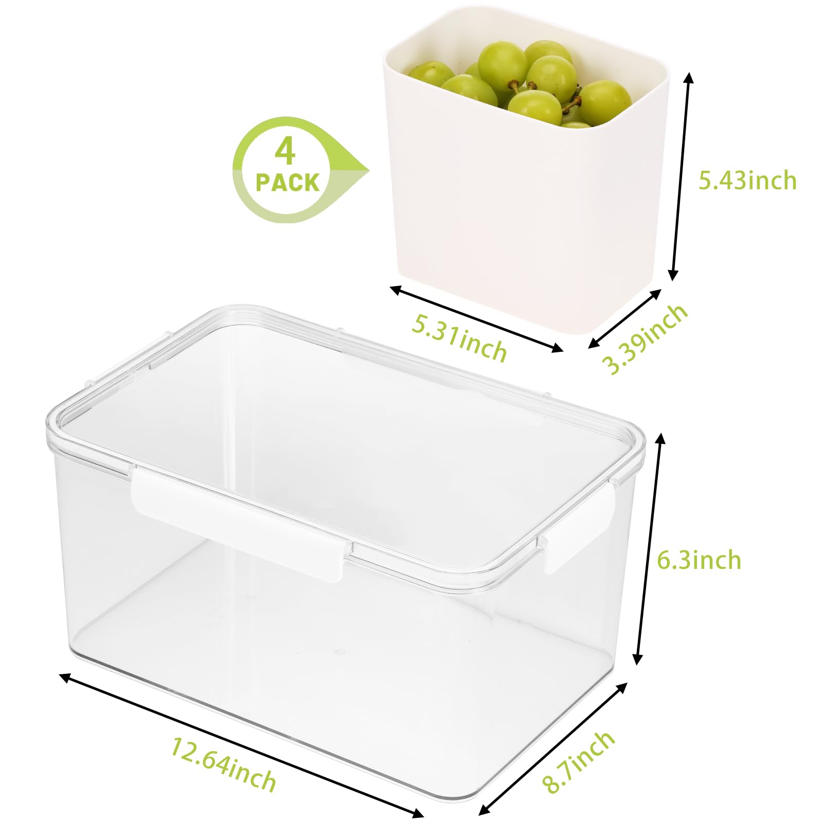 Moretoes 1 Pack Veggie Tray with Lid Sealed Sectioned Fruit Snack Serving Platter Vegetable Storage with 4 Compartments Fruit Storage Containers for Fridge (7.8L)
