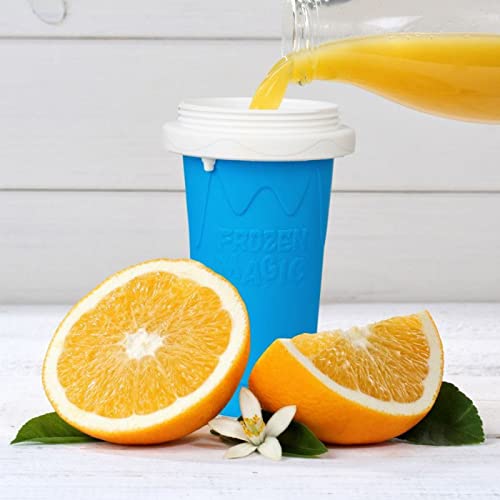 BEIDIYINGER Slushy Maker Cup, Magic Quick Frozen Squeeze Cup, Summer Cooling Smoothie Pinch Cup, Double Layer Silicon Ice Cream Milkshake Juice Portable Maker, for Family DIY Homemade, Blue, White