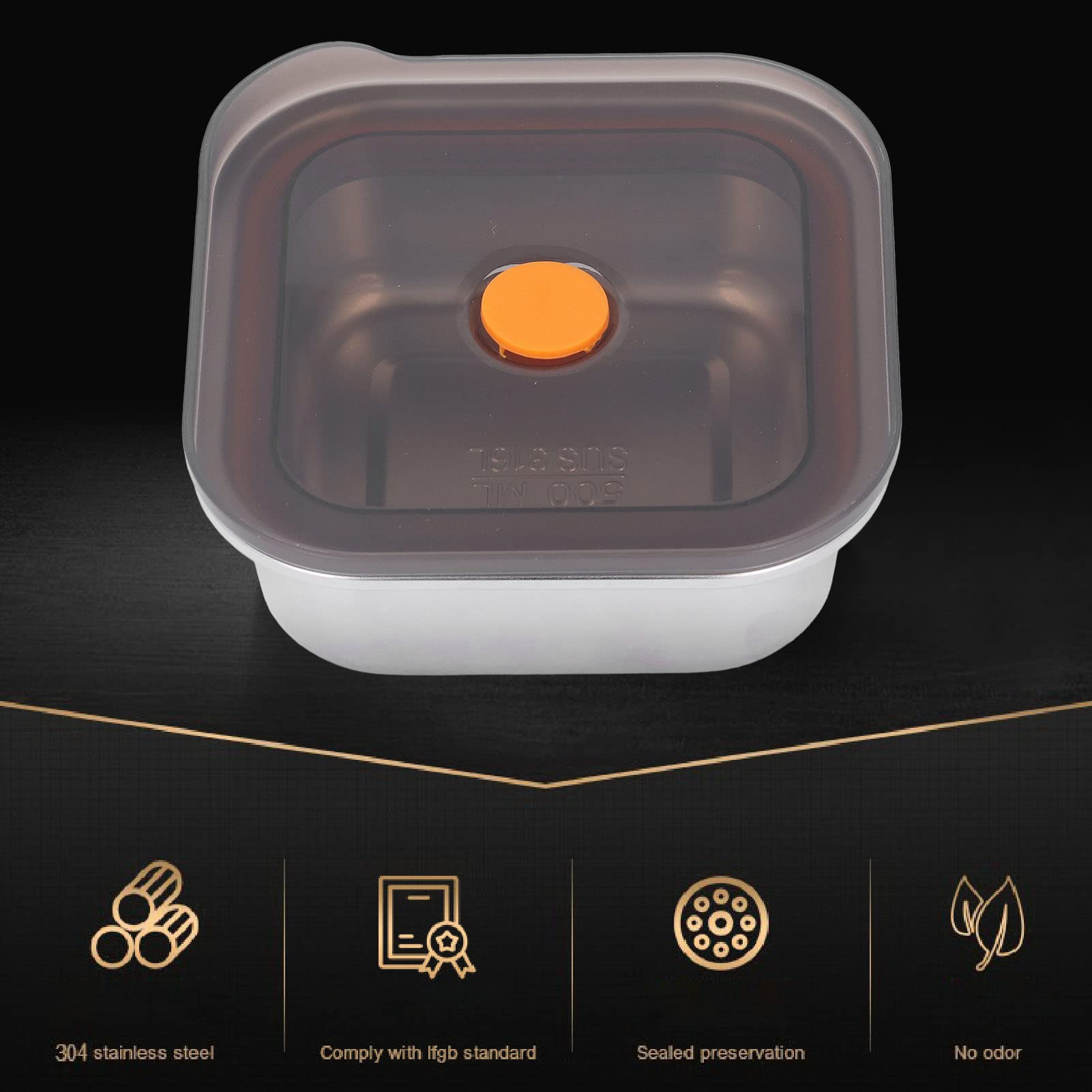 Metal Food Container, Stainless Steel Food Storage Container Leak Proof Sinking Lid for Restaurant (500ml)