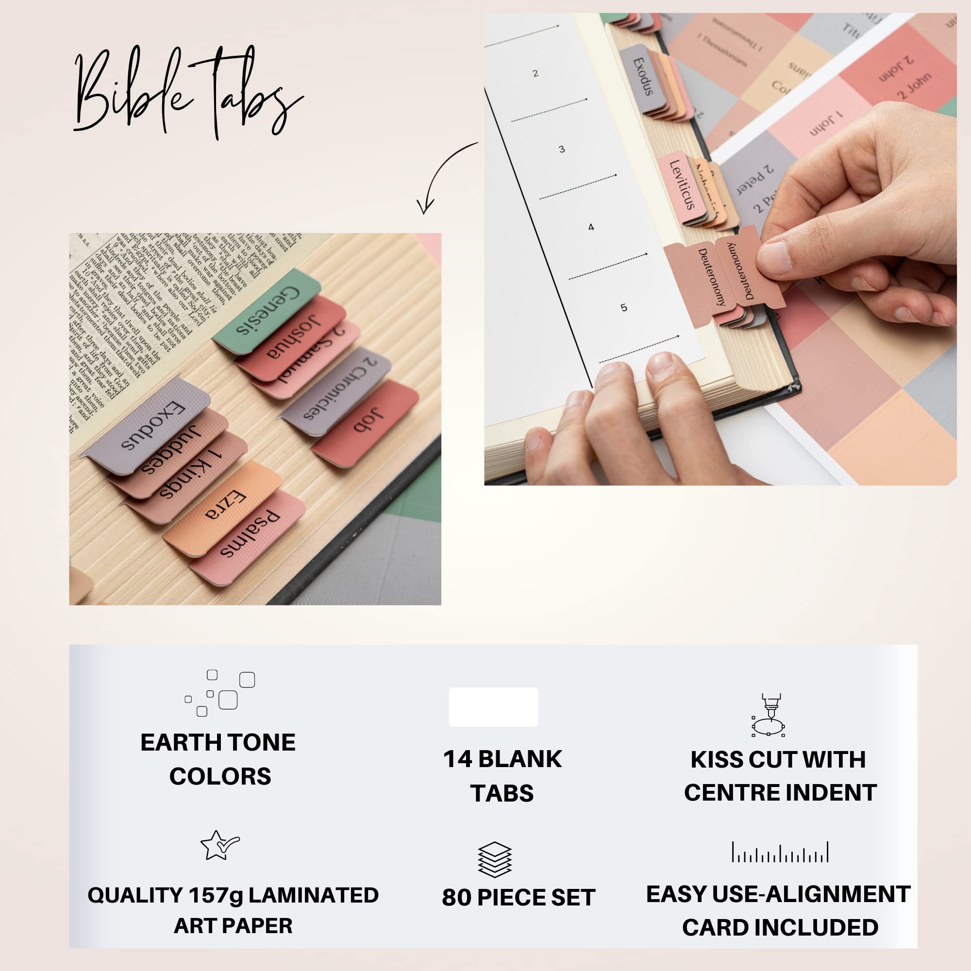 Laminated Bible Tabs - 80 Bible Tabs for Study Bible | New and Old Testament | Bible Tabs for Women