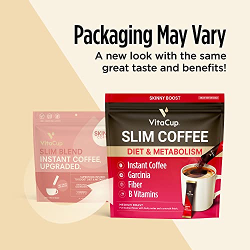 VitaCup Slim Instant Coffee Packets, Boost Diet & Metabolism with Ginseng, Garcinia, B Vitamins, Skinny Coffee, Bold & Smooth, Medium Dark Roast, 100% Arabica Coffee in Single Serve Sticks, 48 Ct