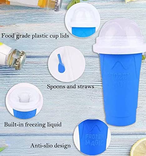 BEIDIYINGER Slushy Maker Cup, Magic Quick Frozen Squeeze Cup, Summer Cooling Smoothie Pinch Cup, Double Layer Silicon Ice Cream Milkshake Juice Portable Maker, for Family DIY Homemade, Blue, White