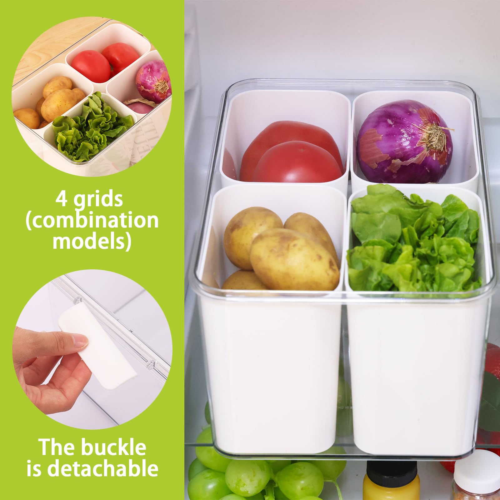 Moretoes 1 Pack Veggie Tray with Lid Sealed Sectioned Fruit Snack Serving Platter Vegetable Storage with 4 Compartments Fruit Storage Containers for Fridge (7.8L)