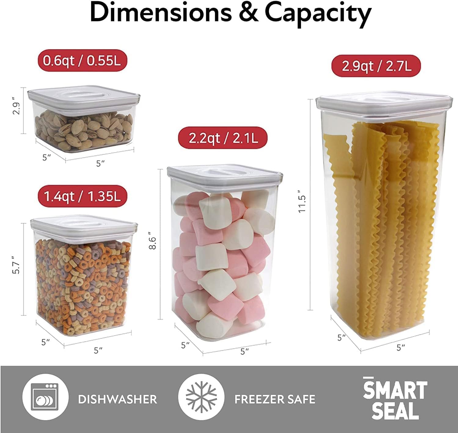 Neoflam Airtight Smart Seal Food Storage Container (Set of 3) | Crystal Clear Body | Modular, Stackable, Nestable Design (2.7L, Square)