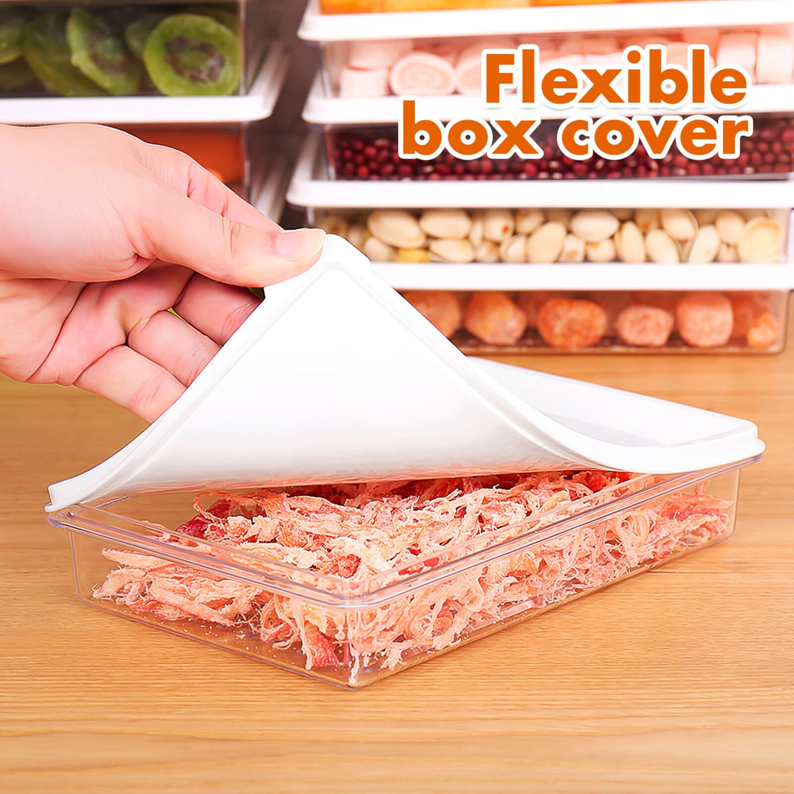 Luxshiny Bacon Storage Container for Fridge Bacon Holder 550ml Plastic Meat Saver Cold Cuts Cheese Keeper with Lid Freezer Storage Containers for Fruits Vegetables Meat Cookie 20x13.5x3.7CM