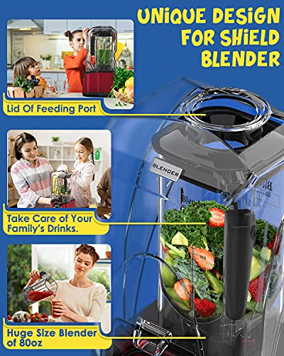 CRANDDI Commercial Quiet Blender, 2200 Watt Professional Countertop Blender with BPA-FREE 80oz Pitcher, Built-in Pulse & 15-speeds Control, Smoothie Blender for Commercial and Home 110V (Red)
