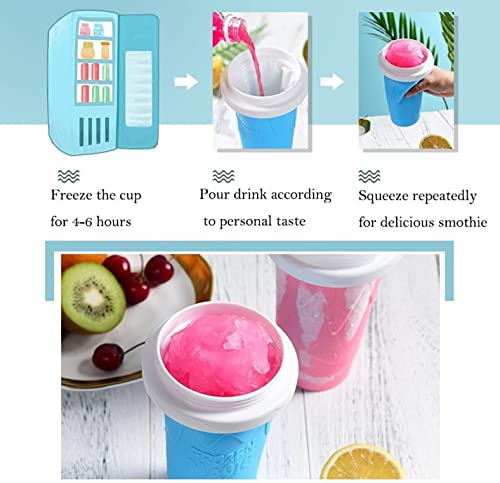 BEIDIYINGER Slushy Maker Cup, Magic Quick Frozen Squeeze Cup, Summer Cooling Smoothie Pinch Cup, Double Layer Silicon Ice Cream Milkshake Juice Portable Maker, for Family DIY Homemade, Blue, White