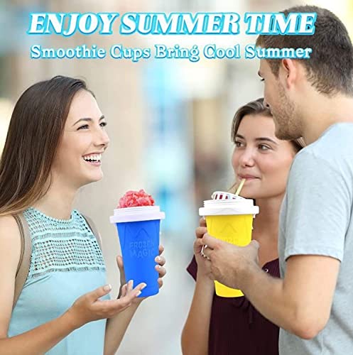 BEIDIYINGER Slushy Maker Cup, Magic Quick Frozen Squeeze Cup, Summer Cooling Smoothie Pinch Cup, Double Layer Silicon Ice Cream Milkshake Juice Portable Maker, for Family DIY Homemade, Blue, White