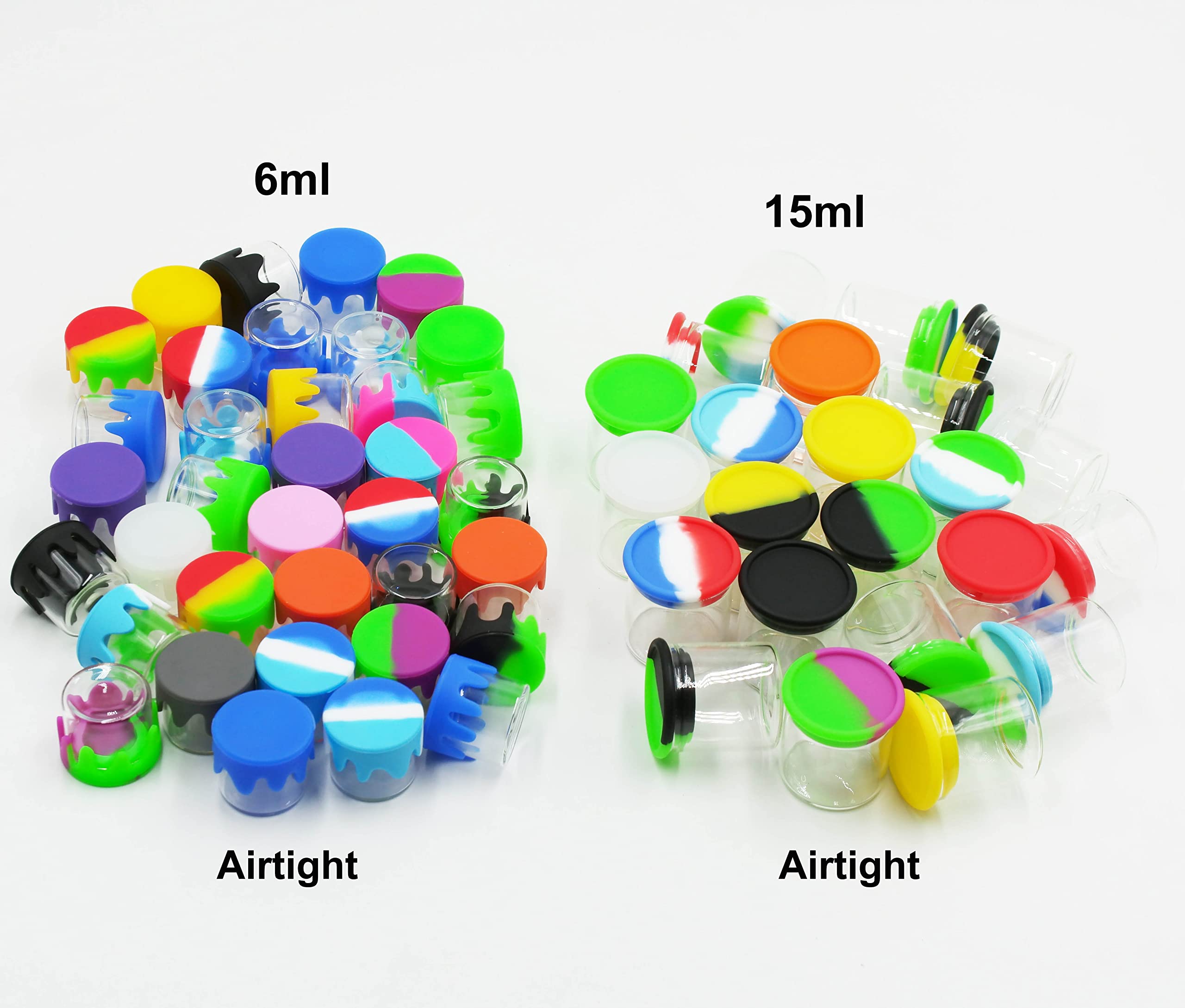vitakiwi 6ml 15ml Glass Wax Concentrate Container Airtight Multi Use Oil Jars with Silicone Lid and Carving Tool (32PCS)