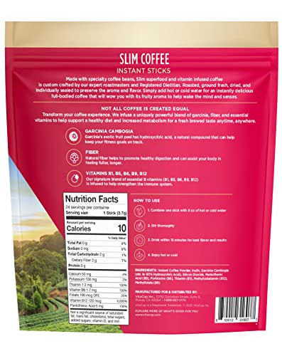 VitaCup Slim Instant Coffee Packets, Boost Diet & Metabolism with Ginseng, Garcinia, B Vitamins, Skinny Coffee, Bold & Smooth, Medium Dark Roast, 100% Arabica Coffee in Single Serve Sticks, 48 Ct