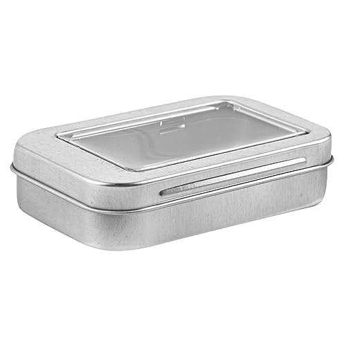 Restaurantware RW Base 4.5 Ounce Rectangular Tin Containers 10 Durable Tin Boxes With Lids - Clear Window Lids Rounded Edges Silver Tin Storage Containers Customizable Fits Mints Or Pills