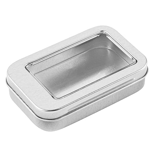 Restaurantware RW Base 4.5 Ounce Rectangular Tin Containers 10 Durable Tin Boxes With Lids - Clear Window Lids Rounded Edges Silver Tin Storage Containers Customizable Fits Mints Or Pills