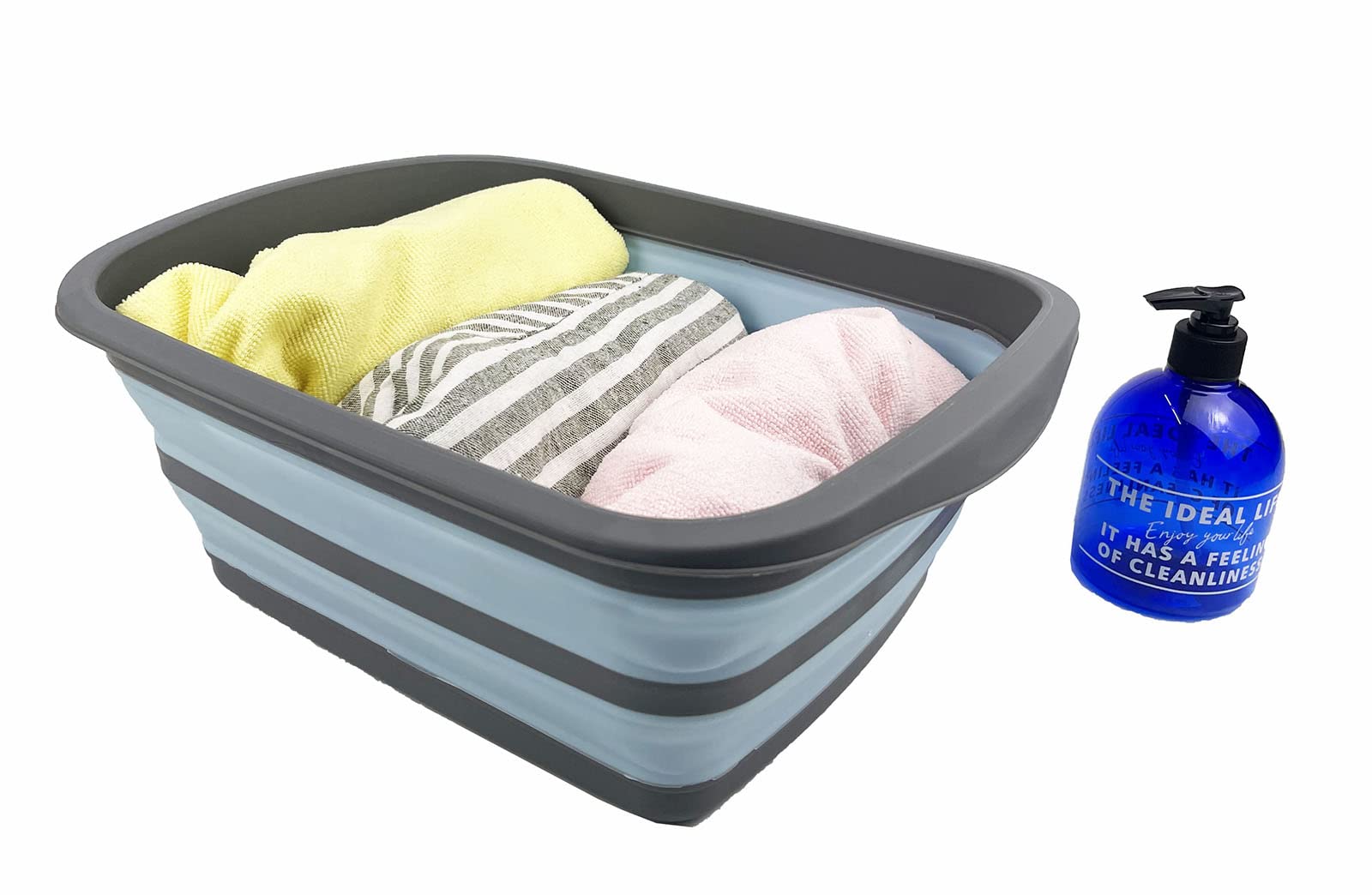 SAMMART 10L (2.6 Gallon) Collapsible Tub-Foldable Dish Tub-Portable Washing Basin-Space Saving Plastic Washtub (Grey/Sea Angel)