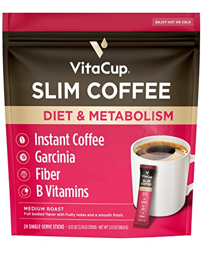 VitaCup Slim Instant Coffee Packets, Boost Diet & Metabolism with Ginseng, Garcinia, B Vitamins, Skinny Coffee, Bold & Smooth, Medium Dark Roast, 100% Arabica Coffee in Single Serve Sticks, 48 Ct