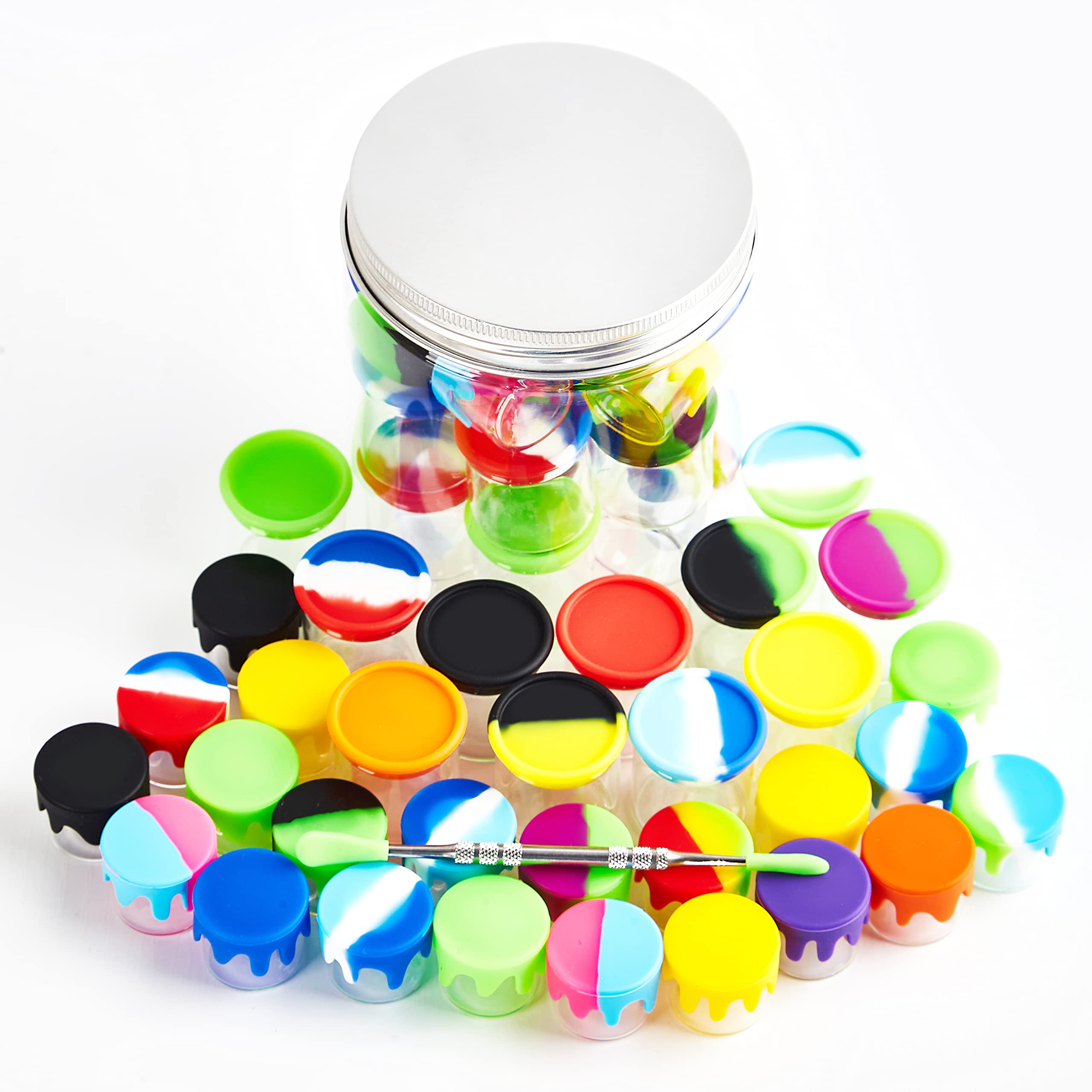 vitakiwi 6ml 15ml Glass Wax Concentrate Container Airtight Multi Use Oil Jars with Silicone Lid and Carving Tool (32PCS)