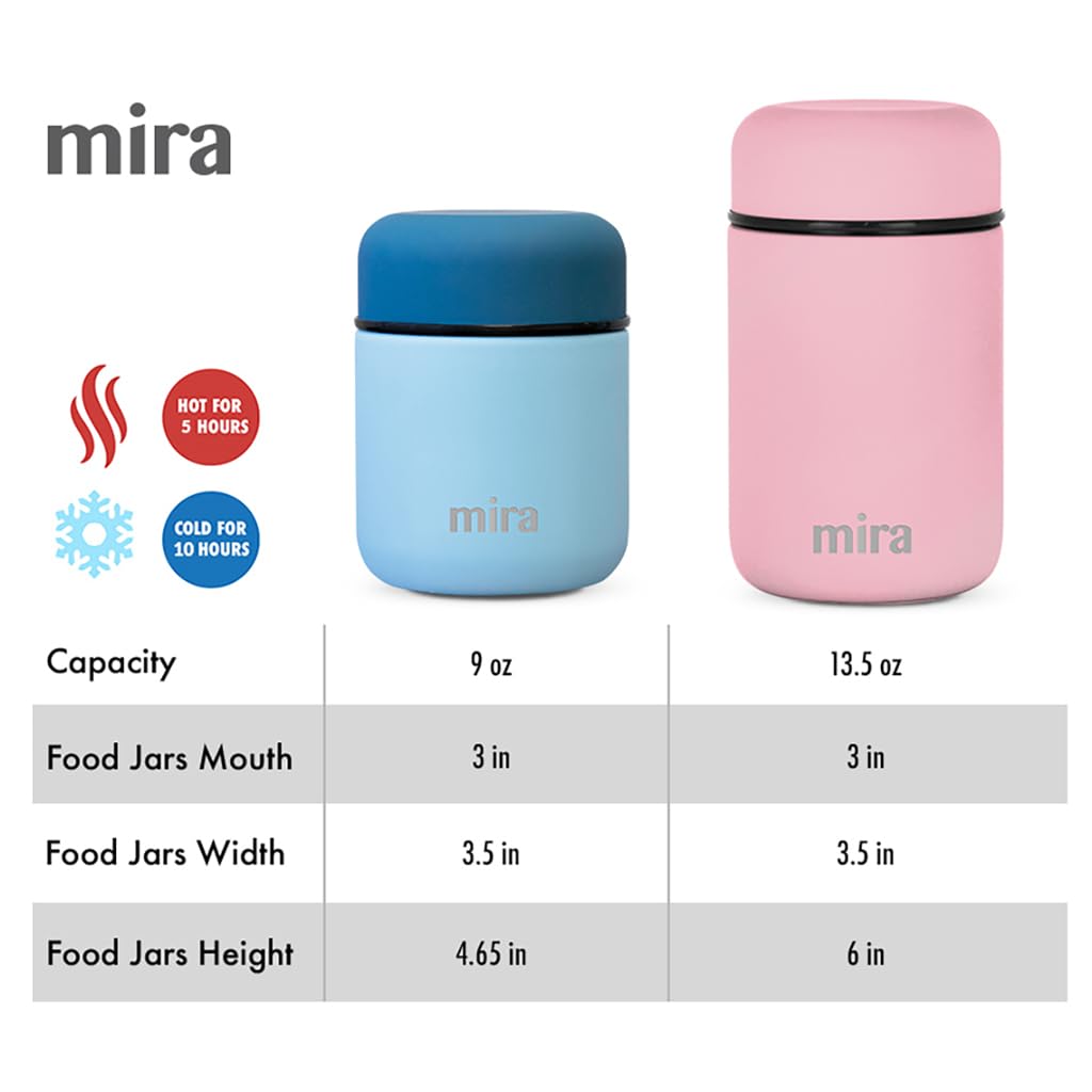 MIRA 2 Pack Insulated Food Jar Thermo for Hot Food & Soup, Compact Stainless Steel Vacuum Lunch Container - 9 oz, Sky, White