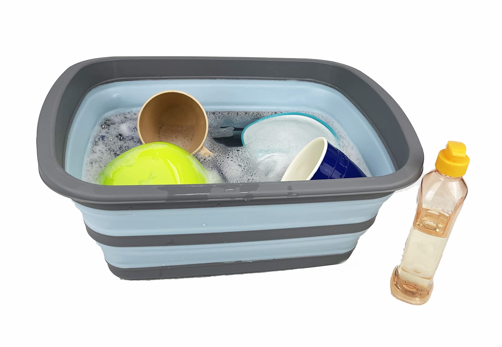 SAMMART 10L (2.6 Gallon) Collapsible Tub-Foldable Dish Tub-Portable Washing Basin-Space Saving Plastic Washtub (Grey/Sea Angel)