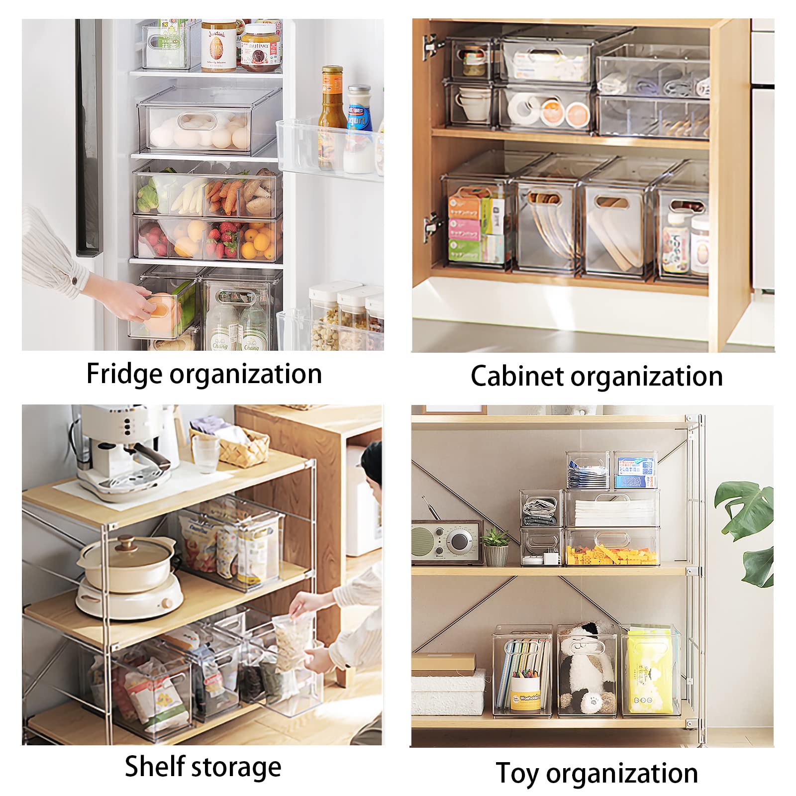 Eanpet 4Pack Stackable Refrigerator Organizer Bins Pull Out Drawer Large Vegetable Fruit Storage for Fridge Organizer Drawers with Handle Clear Food Storage Container Box for Kitchen Pantry Cabinet