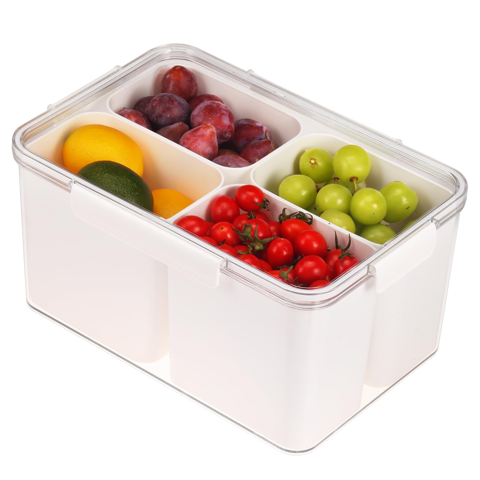Moretoes 1 Pack Veggie Tray with Lid Sealed Sectioned Fruit Snack Serving Platter Vegetable Storage with 4 Compartments Fruit Storage Containers for Fridge (7.8L)