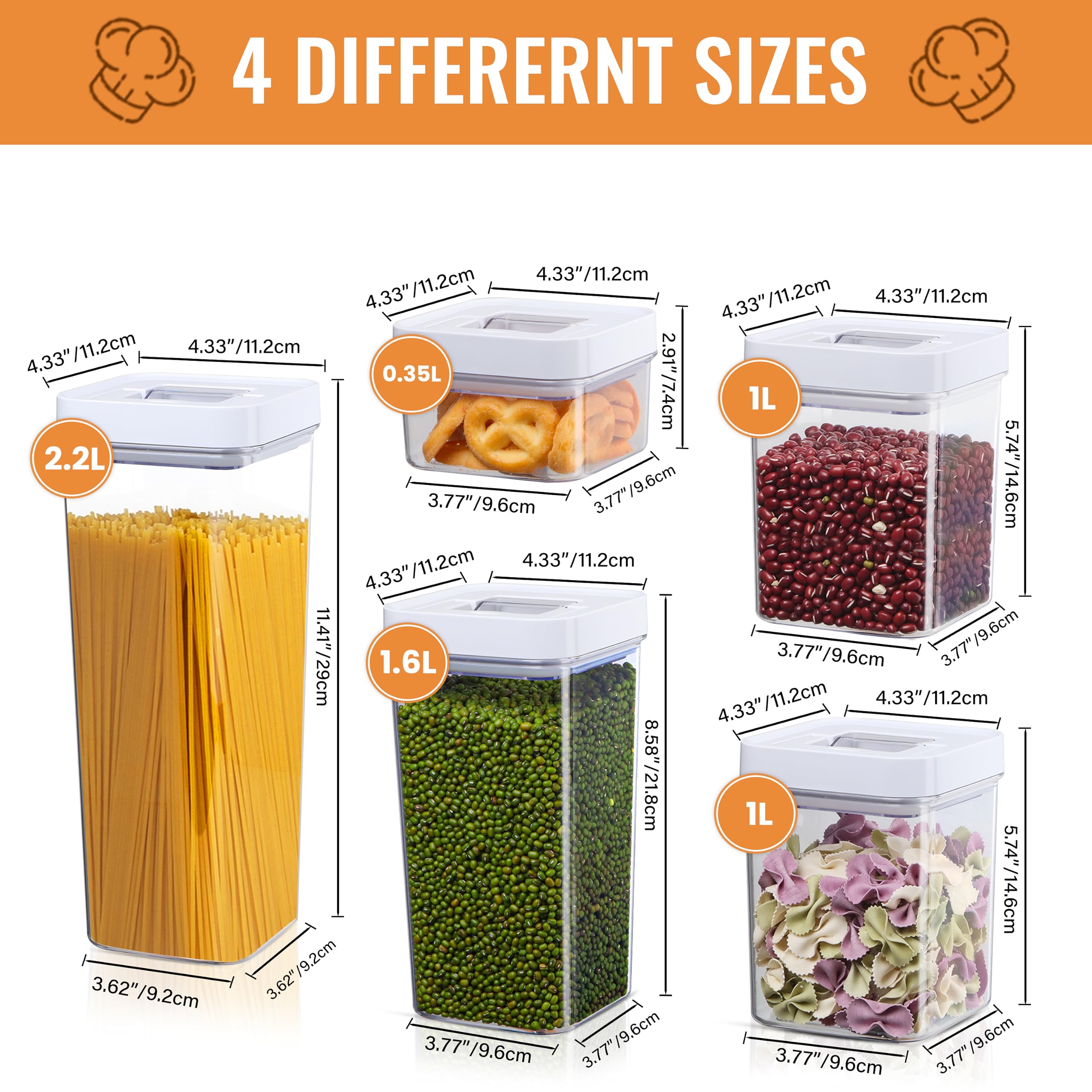 5 Pack Plastic Storage Jars with Airtight Lid: Airtight Food Storage Containers with Lids,Storage Jars for Pantry Organization and Storage for Cereal Flour & Sugar(BPA Free)