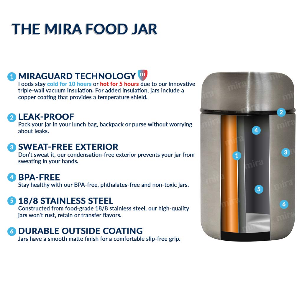 MIRA 2 Pack Insulated Food Jar Thermo for Hot Food & Soup, Compact Stainless Steel Vacuum Lunch Container - 9 oz, Sky, White