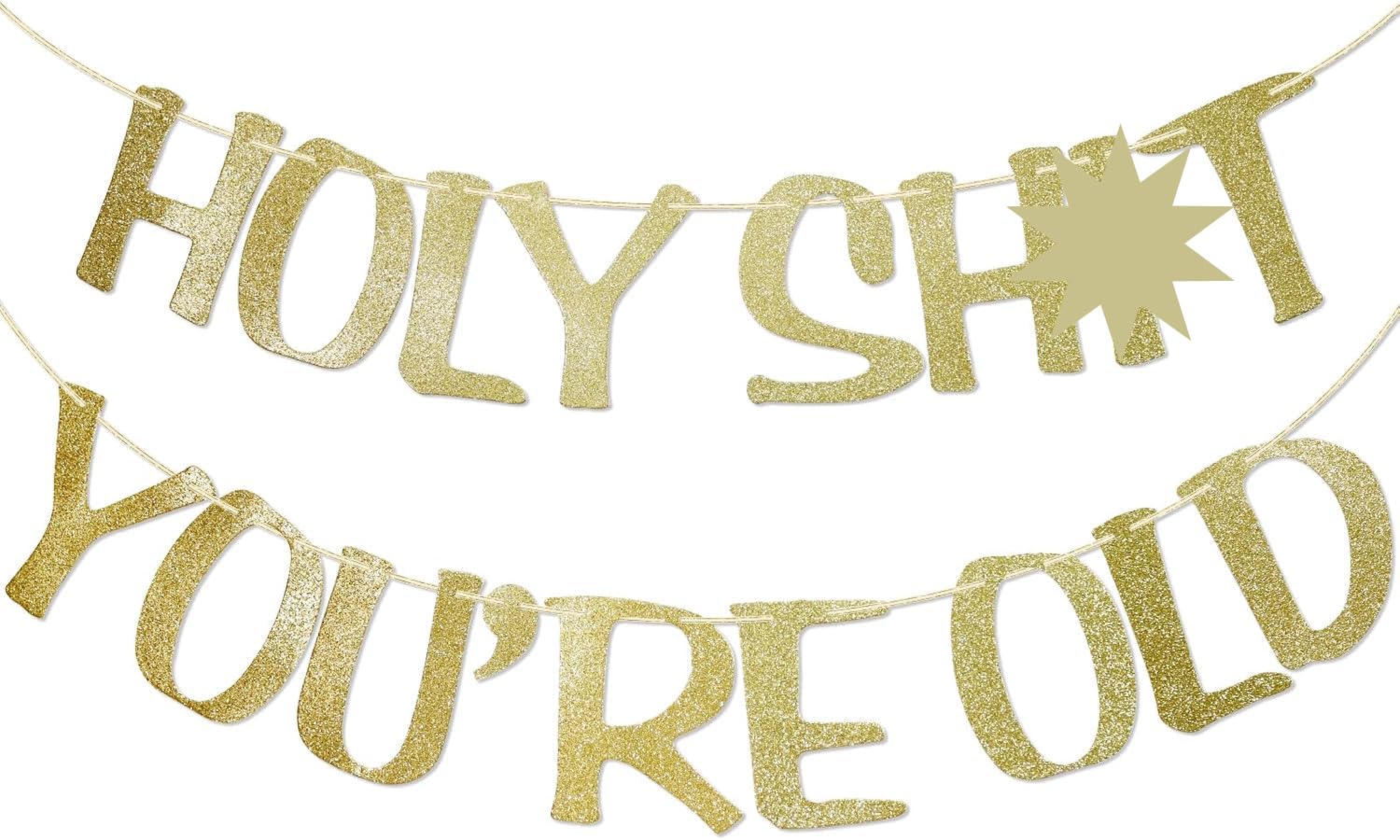 Holy Shit You're Old Banner Gold Glitter for 30th 40th 50h 60th 70th 80th 90th Funny Birthday Banner Sign Bunting Party Decor Photo Booth Props