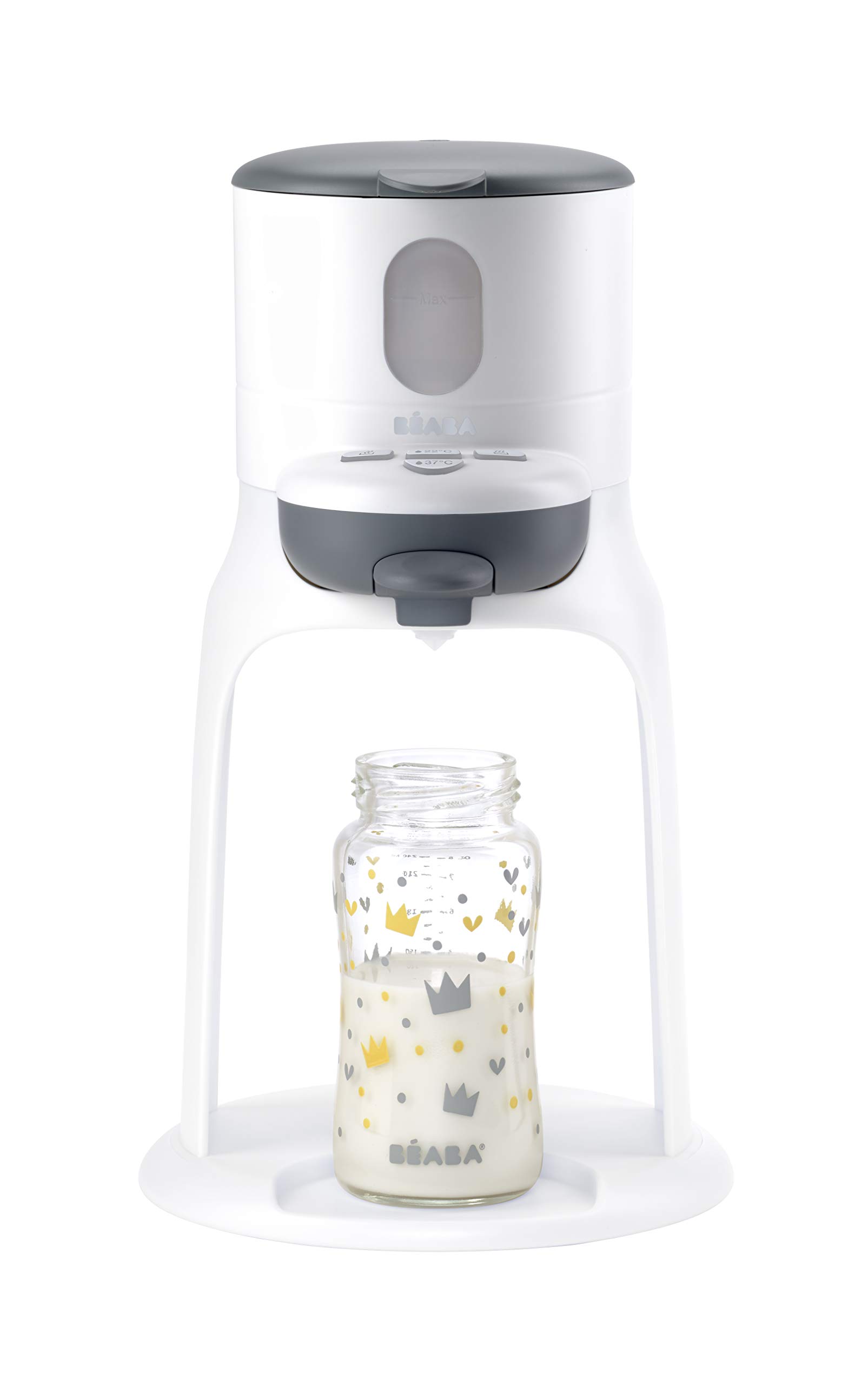 BEABA Bib'Expresso Fast Water Warmer, Formula Maker Preps Bottle in 30 Secs, Quickly Dispenses Warm Water for Baby Bottle, Also a Baby Food Warmer, Grey