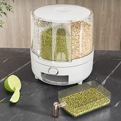 PIOJNYEN Grain Storage Container Dispenser, 10LB Capacity Rice Rotary Dispenser 360° Rotating Multifunctional Sorting Grocery Bin for Kitchen Storage of Small Grains, Beans, Rice