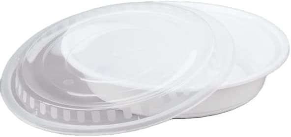 BULK White BIG Container REUSABLE Bowl Meal Food Prep Round Microwavable Heavy Weight bulk Container with Lid, Reusable Plastic (48, Circular, 150, WPC48-150pk)